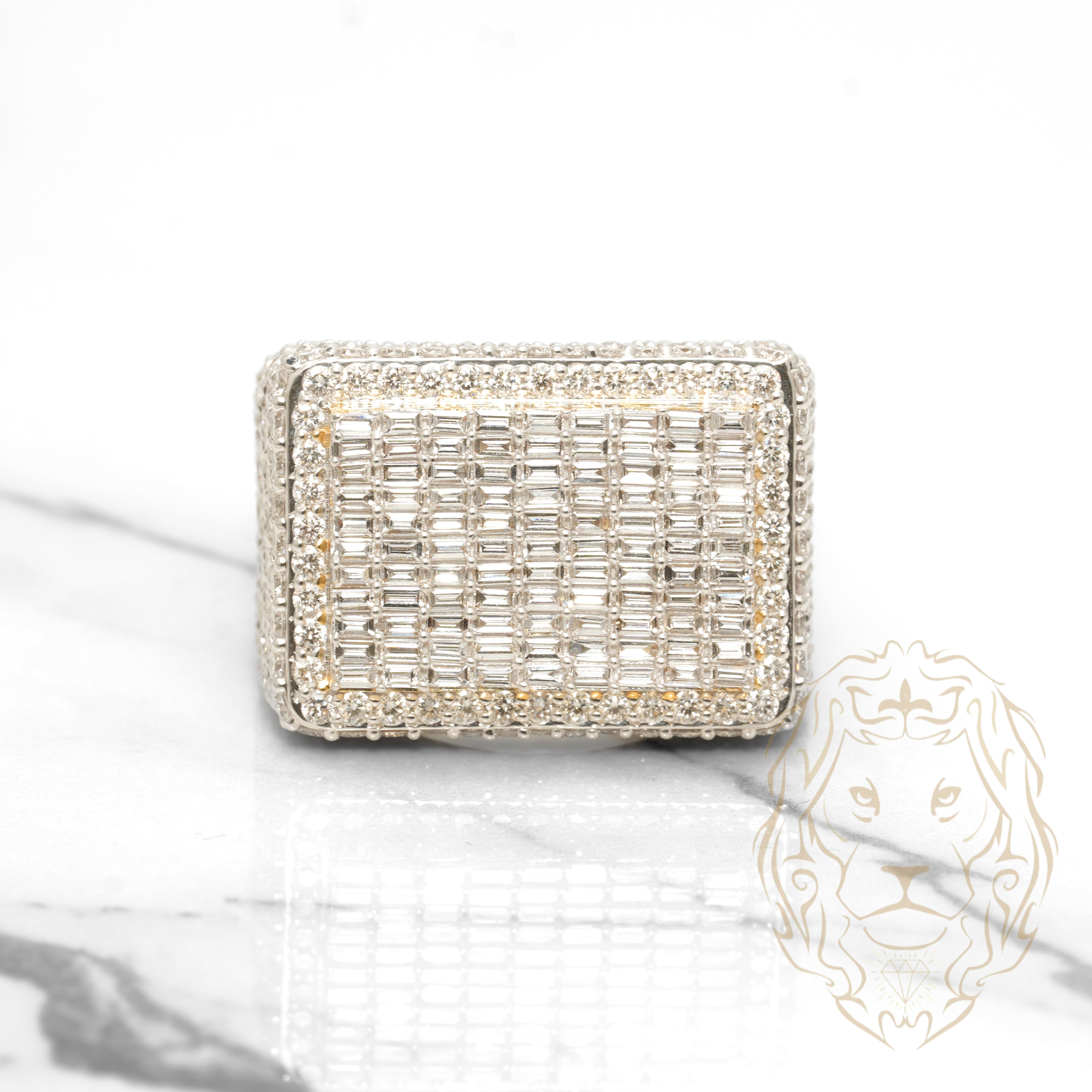 Bague homme - Or 10K deux tons jaune & blanc chevalière rectangulaire ...